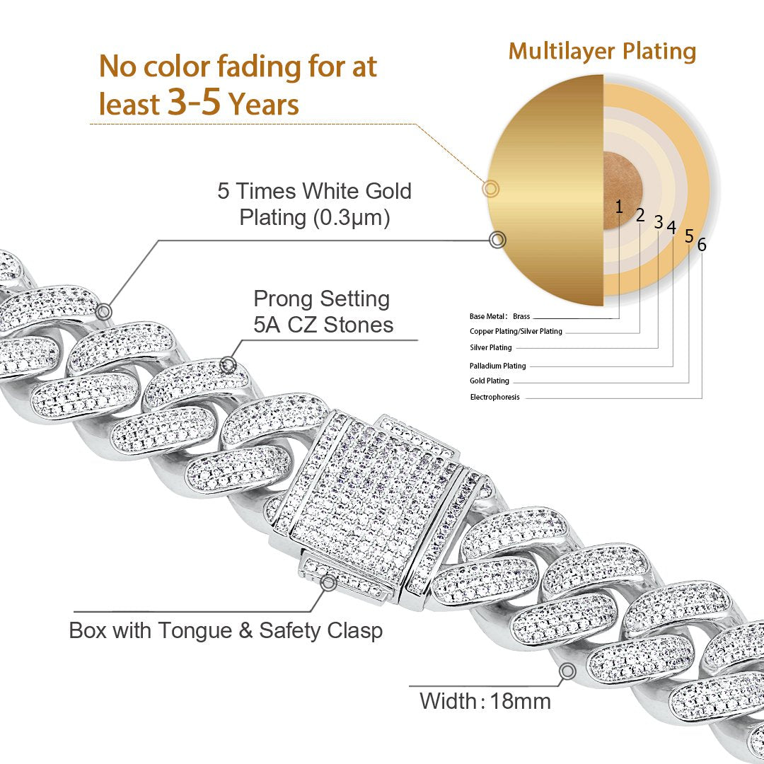 18mm Iced Out Diamond Cuban Link Chain in White Gold – TSF Element