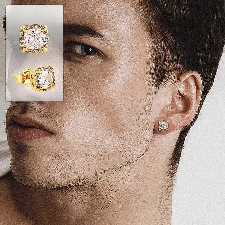 Princess Cut Diamond Stud 925 Silver 18K Gold Earrings TSF Element