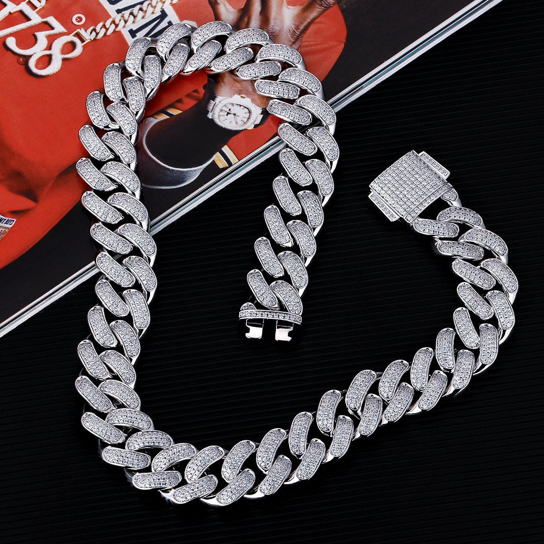 18mm Iced Out Diamond Cuban Link Chain in White Gold – TSF Element